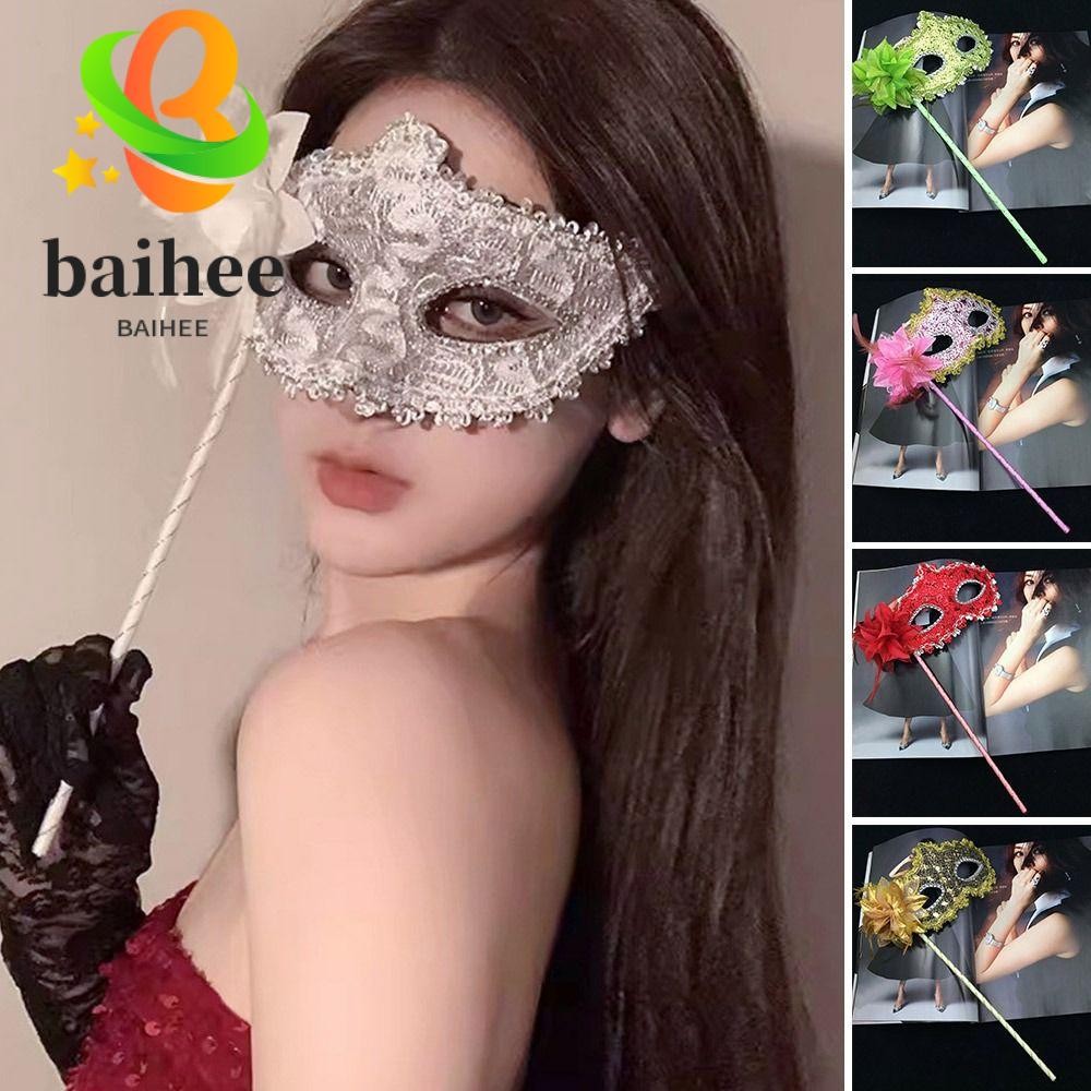 BAIHEE Handheld Masquerade , With Holding Stick Feather White Lace Veil ...