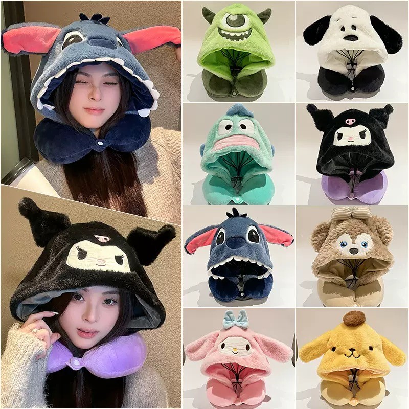 Sleep Artifact Stitch Kuromi Hooded U-Shaped Neck Pillow Nap Pillow ...