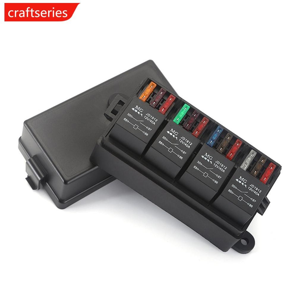 CRAFTSERIES 12V Fuse Relay Box with 4 Relay Blocks 12-Way Fuse Holder ...