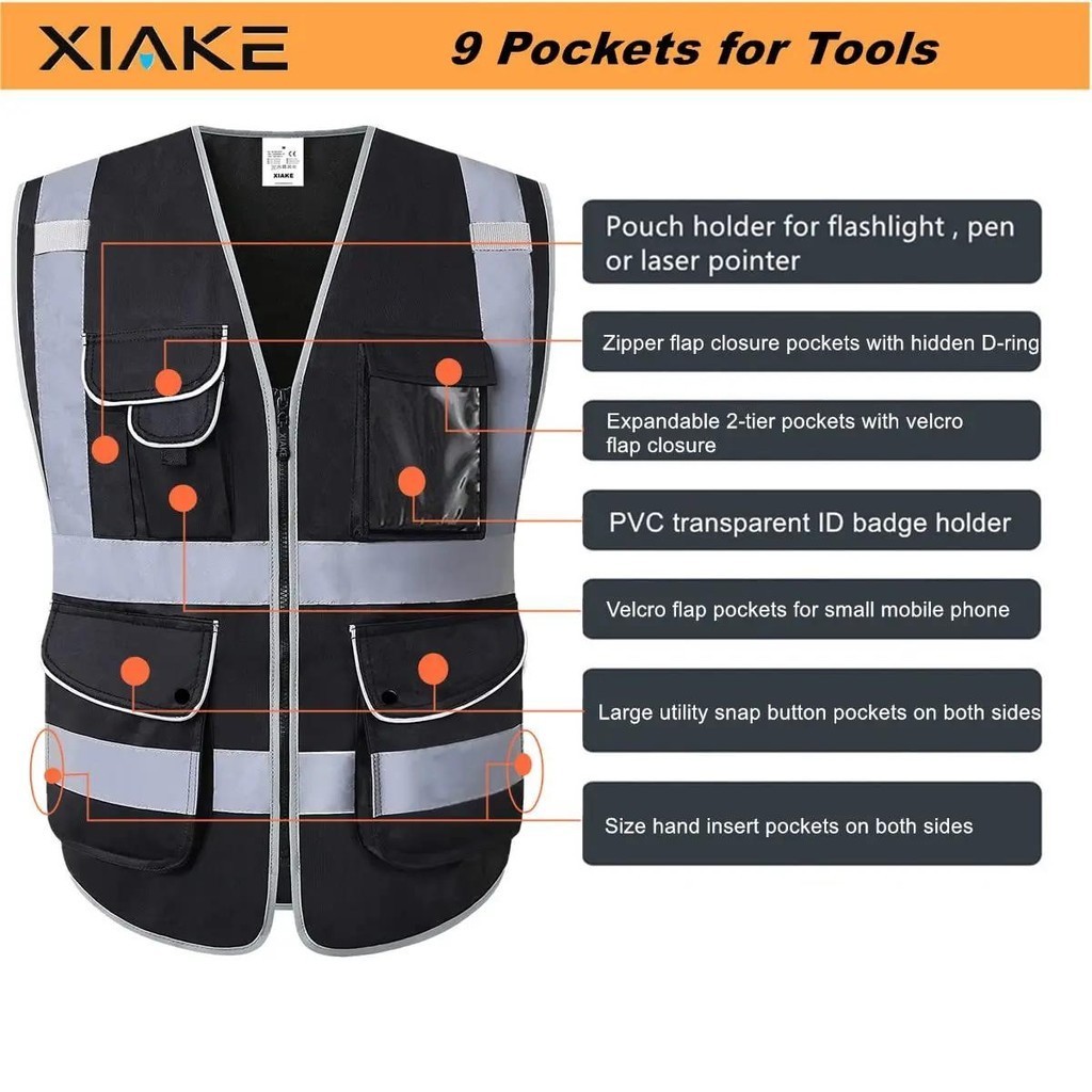 High Visibility Signal Vest Work Safety Jacket Reflective Safety Vest ...