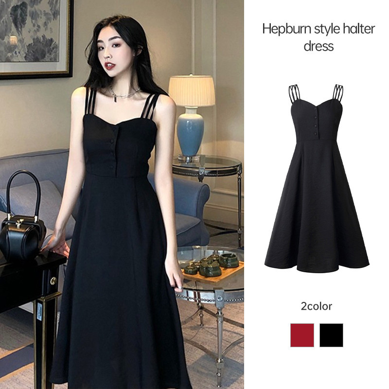 High-end Simple Little Black Dress Hepburn Style Slip Dress French ...
