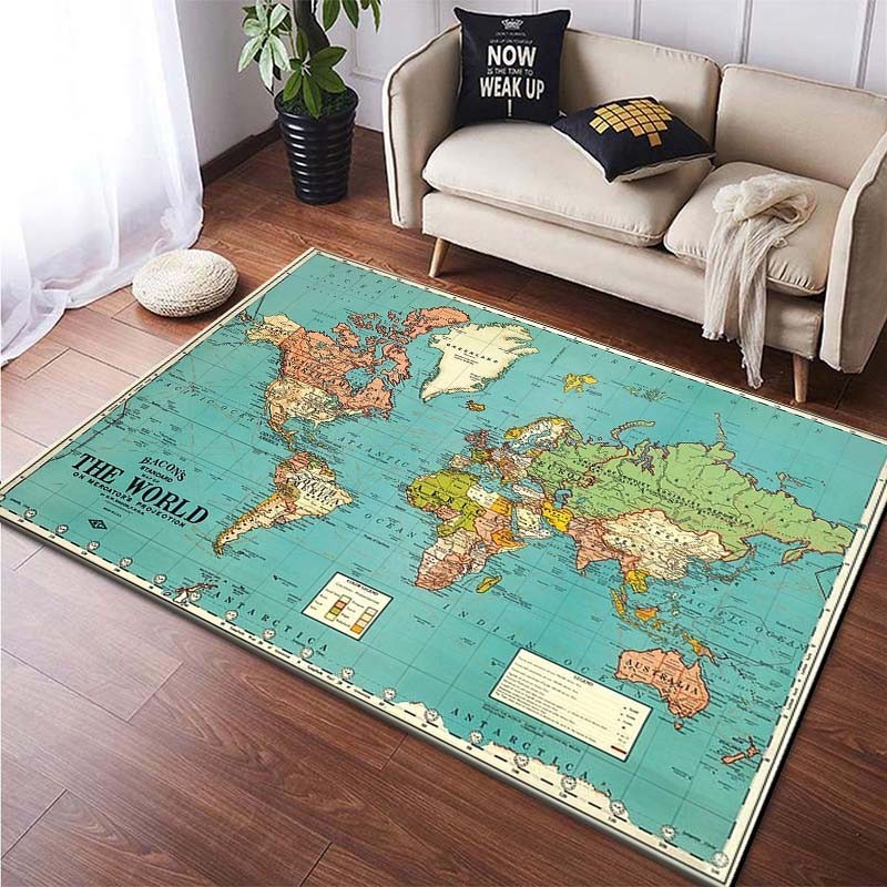 Blue Map Map Area Rug Soft 3D World Map Print Floor Mat Reversible Kids ...