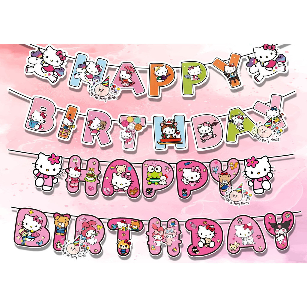 Happy Birthday Hello Kitty Banner with Sanrio characters for Decoration ...