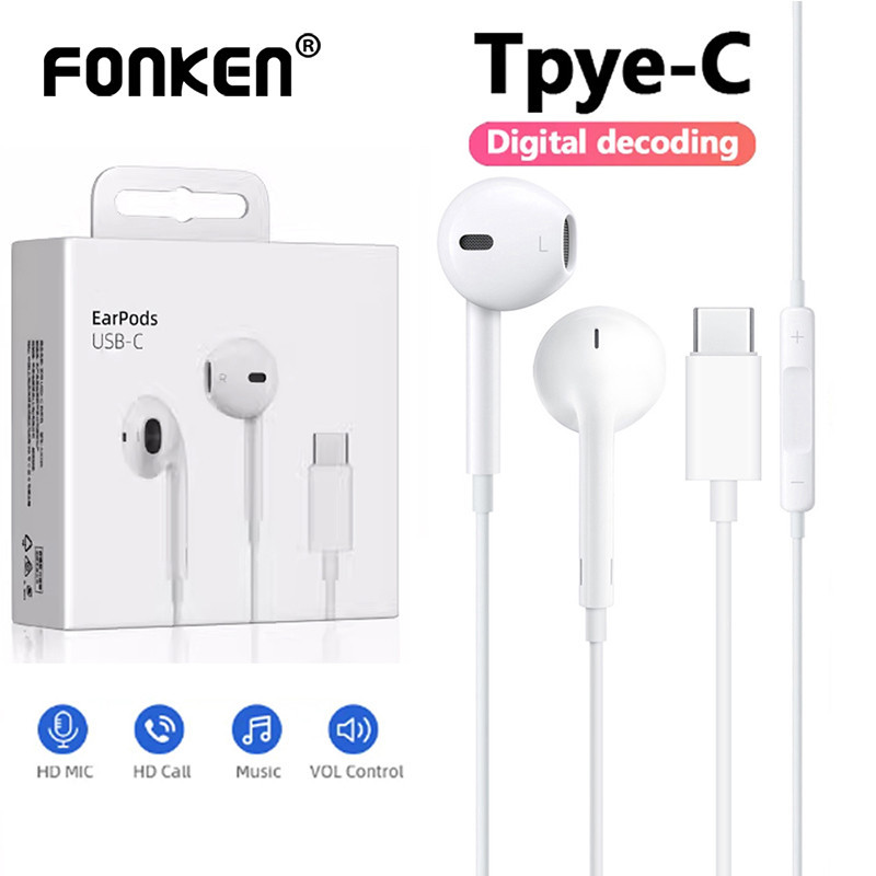 Fonken USB C Wired Earphone In-Ear Type C Earpiece Type C Headset With ...