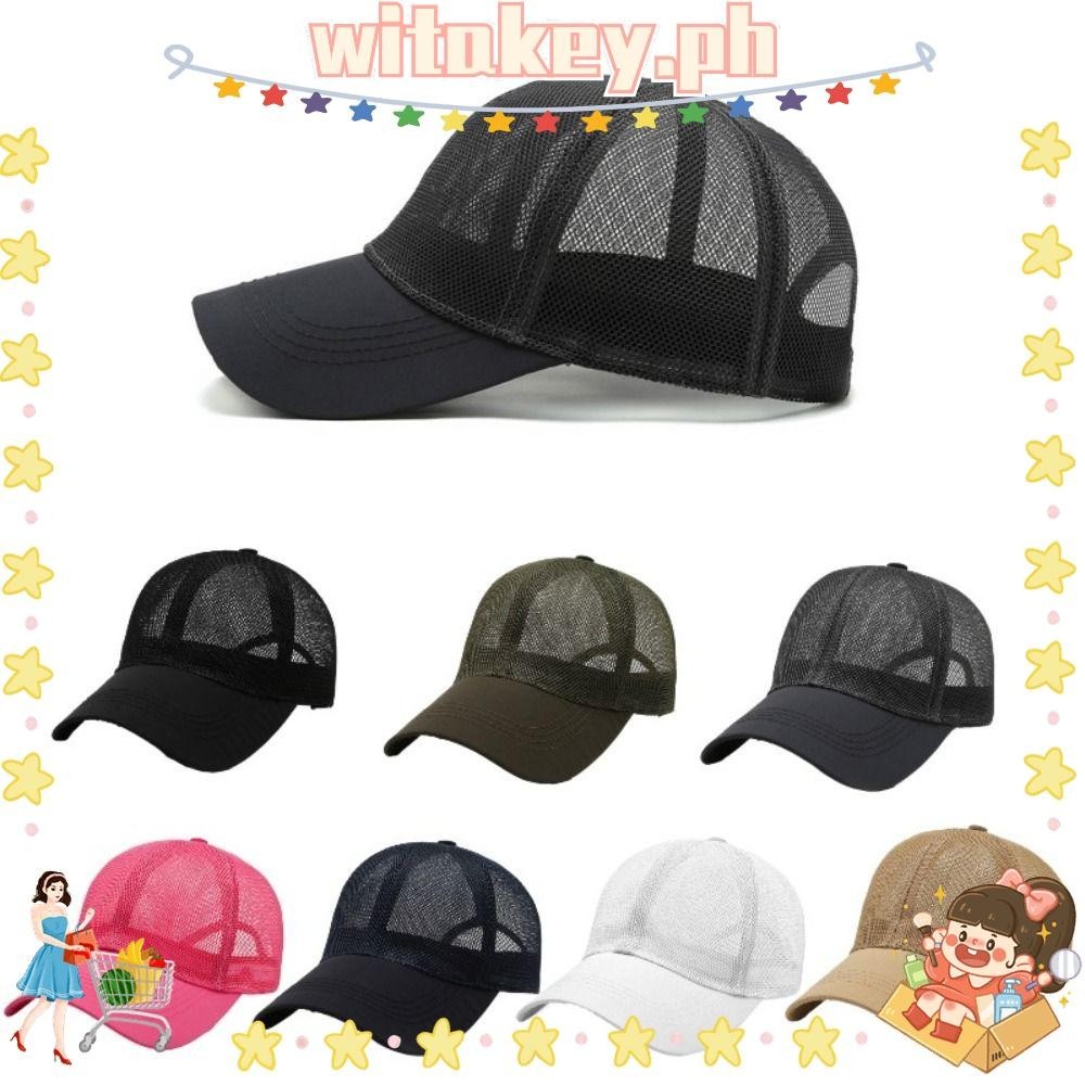 WITAKEY Baseball Hat, Large Brim Mesh Sun Hat, Quality Unisex Solid Color Breathable Trucker Cap ...