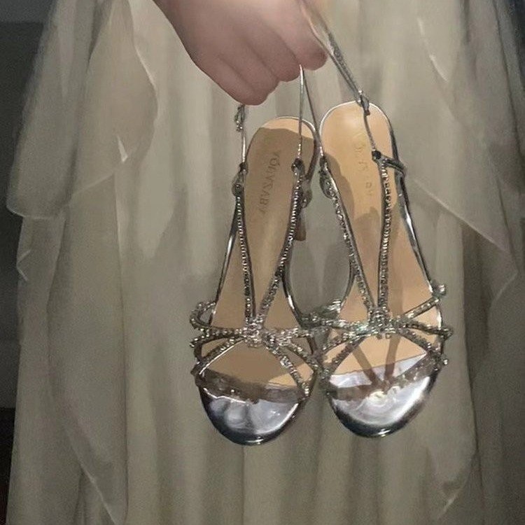 Fish Mouth Dagger High Heels Women's Flat Water Diamond Super sparkling ...