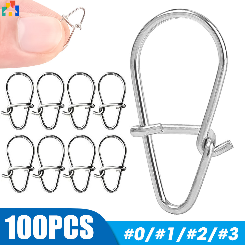 100Pcs 4 Sizes Fishing Connector Hooks Line Clip Lock Carabiners ...