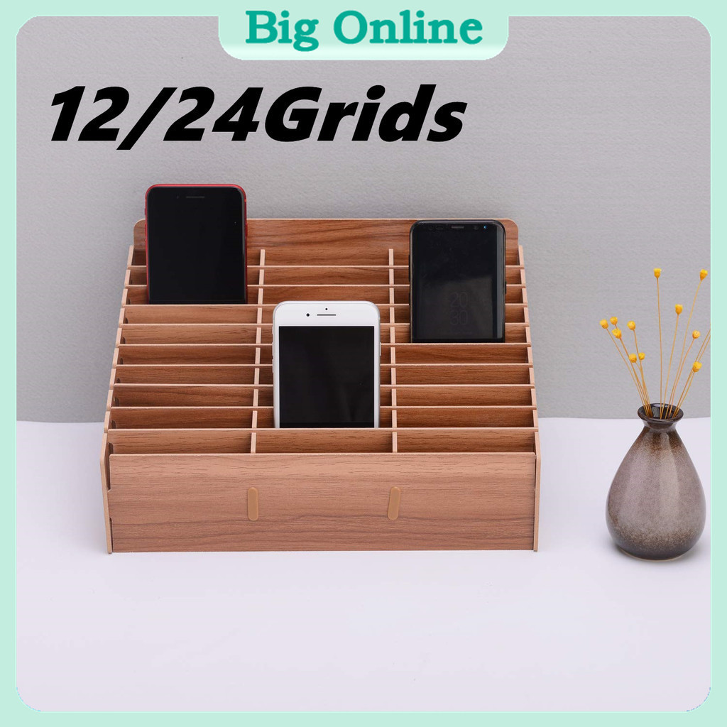12/24 Grids Wooden Mobile Phone Storage Rack Multi-Grid Phone Desktop ...