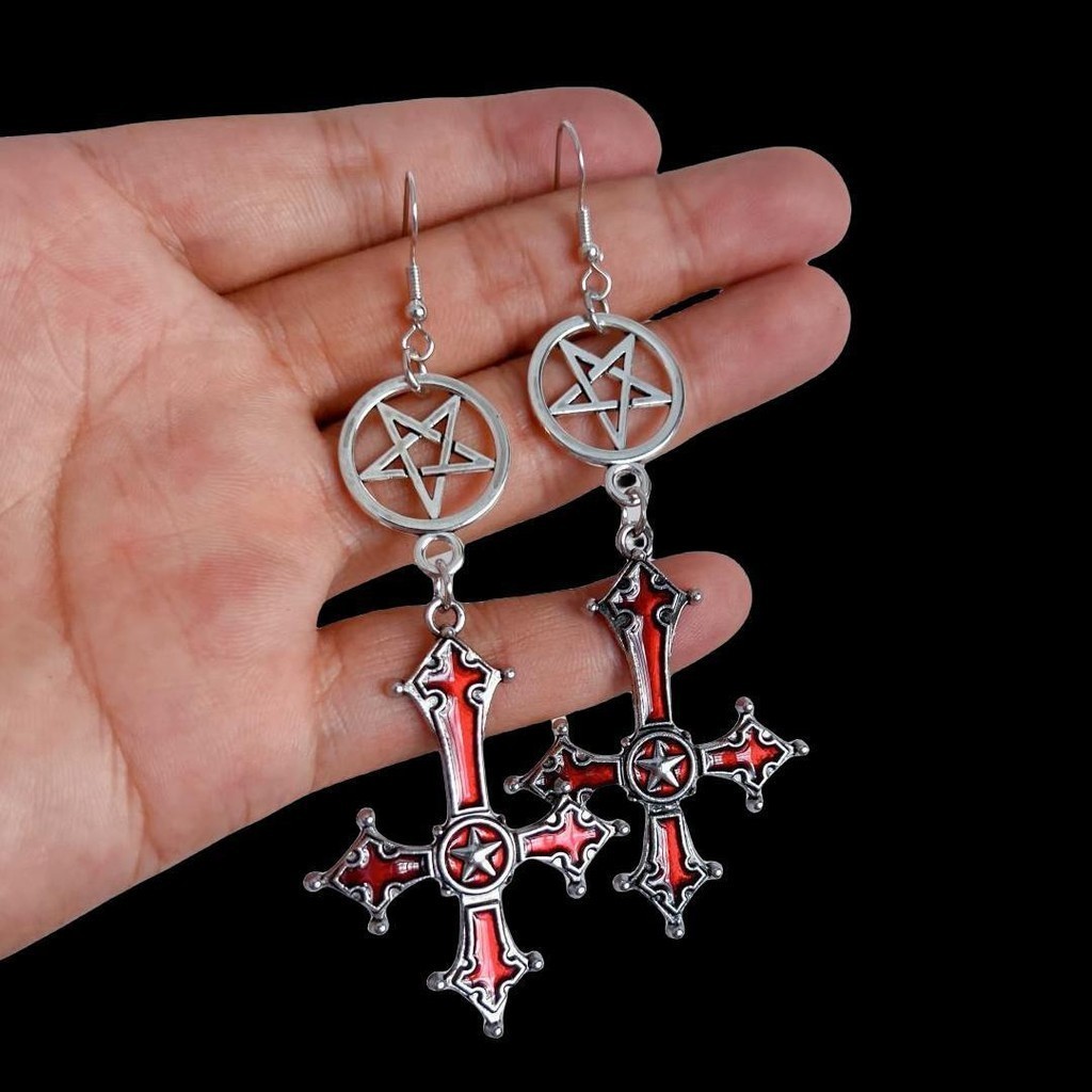 Dark Rose Gothic Retro Punk Cross Earrings Fashion | Shopee Philippines