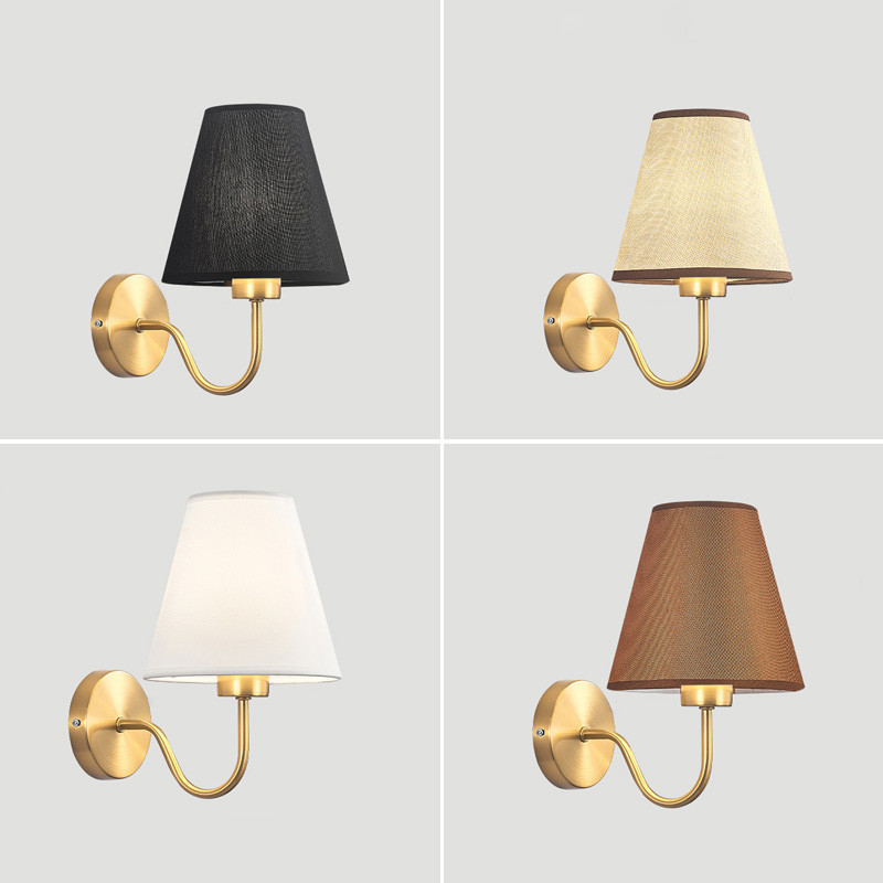 Fabric Wall Sconces Rustic Brass Finish Brushed Gold Sconces Mid ...