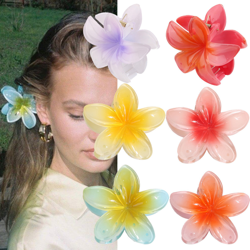 BlessU Color Plumeria Hairpin Flower Clip Retro Ladies Side Grab Half Grab Back of Head Shark ...