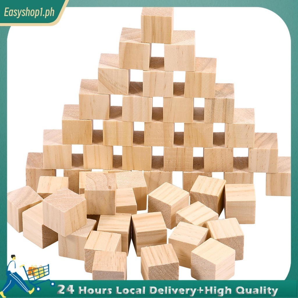 50Pcs Wood Blocks for Crafts Pine Wood Square Blocks 1 Inch Unfinished ...