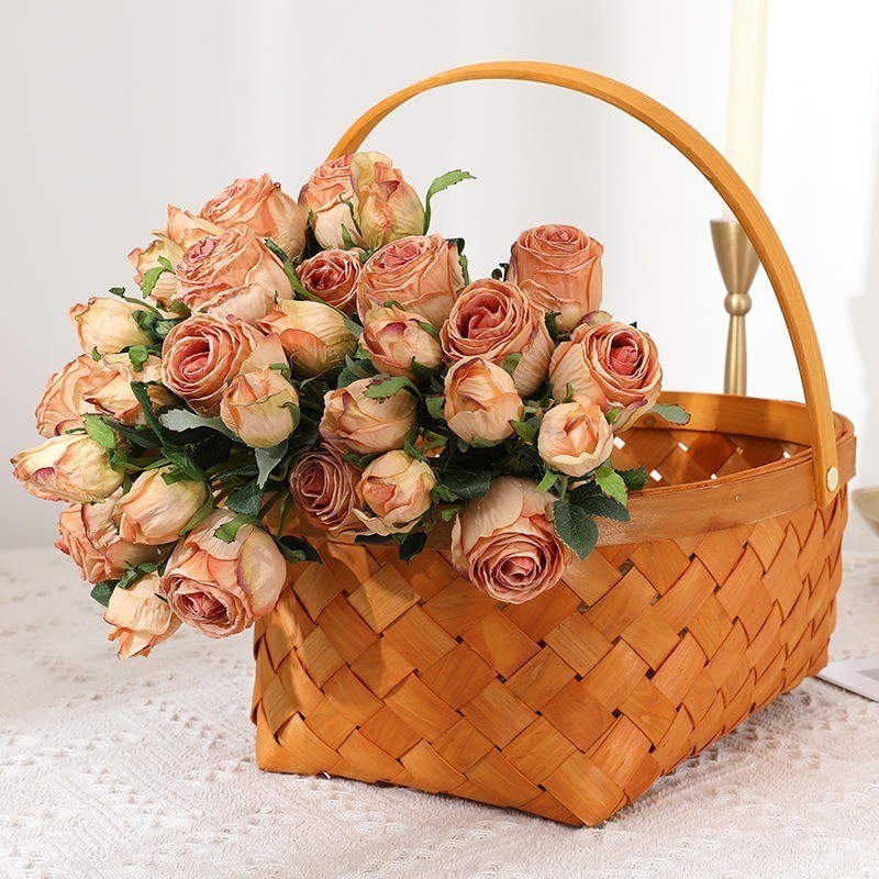 3/7 Heads Retro Roasted Edge Rose Artificial Flower Fire Roasted Rose ...