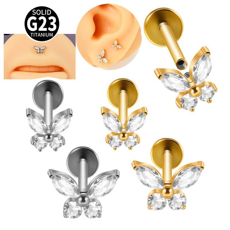 1 Piece Butterfly G23 titanium with Zircon Internally Thread ...