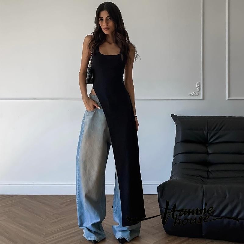 HANNIE House- Women´s U-Neck Asymmetric Hem Summer Long Tank Tops ...