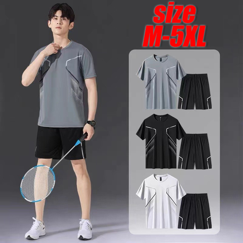 New Summer M-5XL Men's Sports Dri-fit T-Shirt Suit Quick-dry Breathable ...