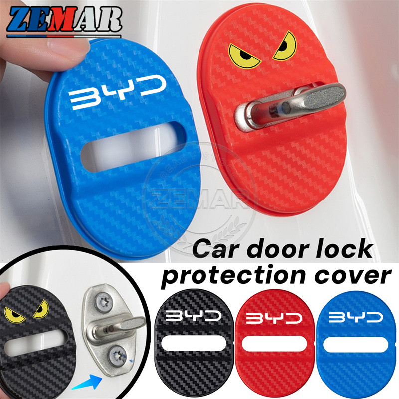 4Pcs BYD Car Door Lock Protection Cover Carbon Fiber Texture Door Lock ...