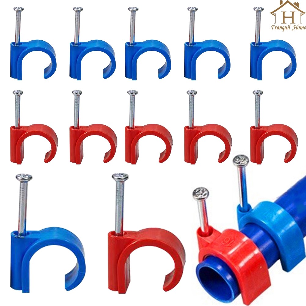 100pcs Red/Blue 1/2inch PVC Clamp Round Cable Clips/Pipe Clip/Hose ...