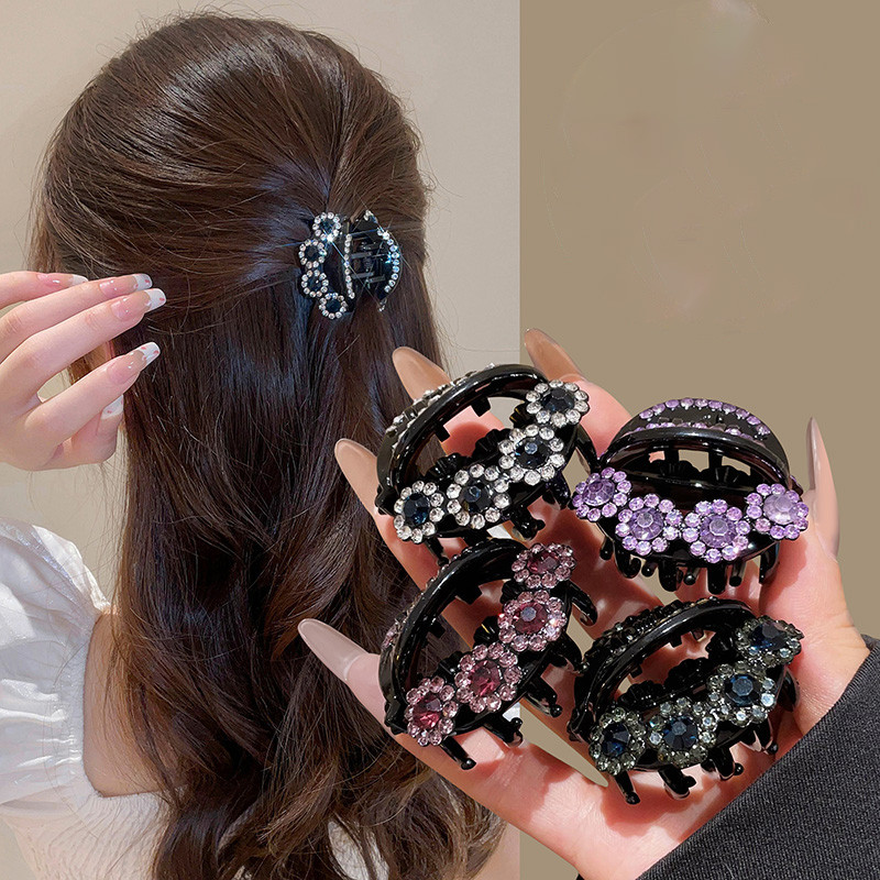 Rhinestone Flower Grab Clip Female Temperament Princess Half-tied Hair ...