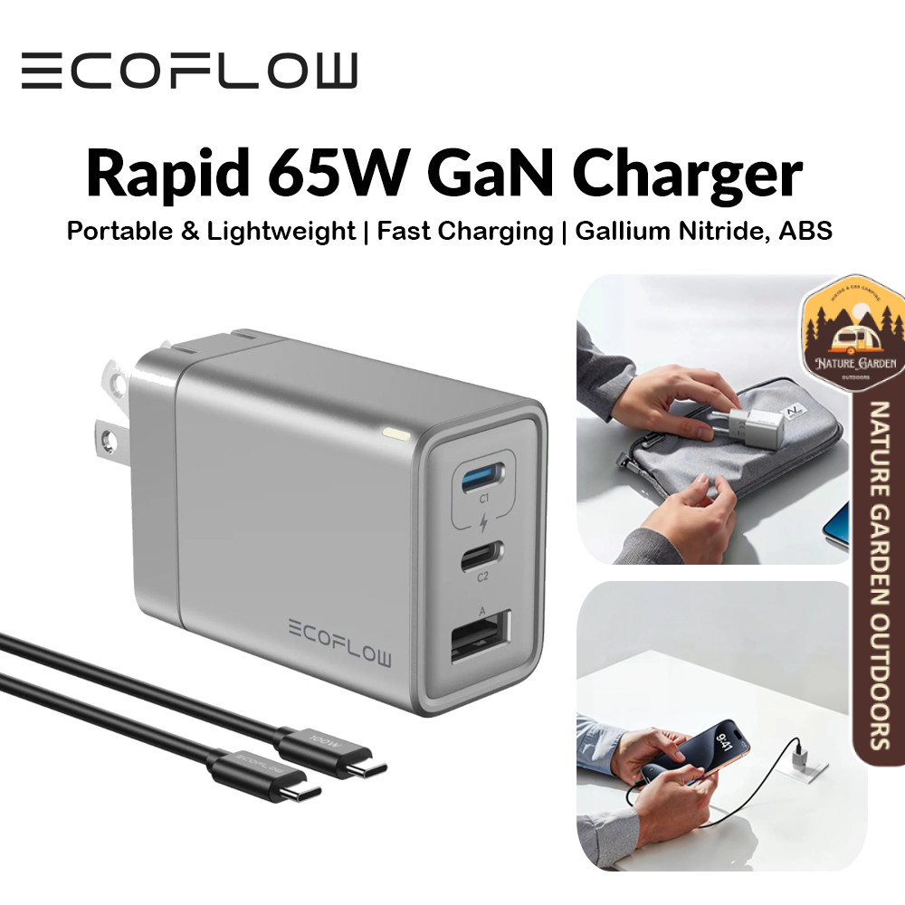 EcoFlow Rapid 65W GaN Charger With 100W Cable Universal Fast Charger ...