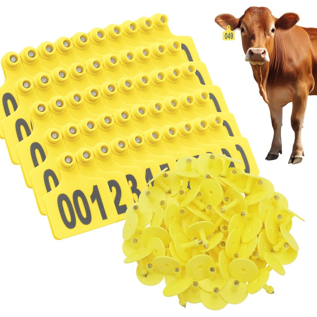100PCS Cattle Ear Tags Numbered 001-100,Plastic Livestock Ear Tags with ...