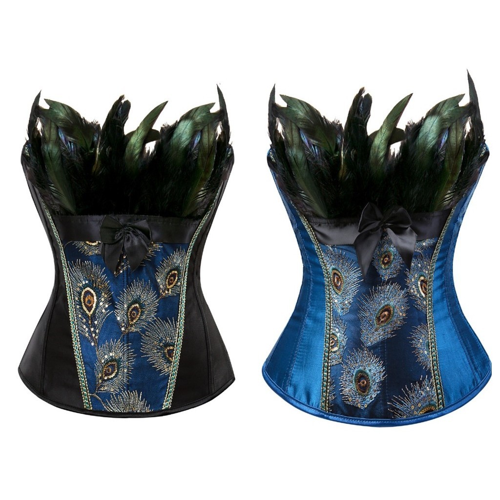 Womens Corset Top Embroidered Bustier Peacock Feather Corsage Vintage ...