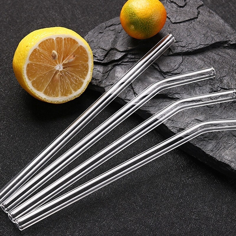 4pcs/box Clear Glass Straws Reusable Straight Bent pipe elbow pipe ...