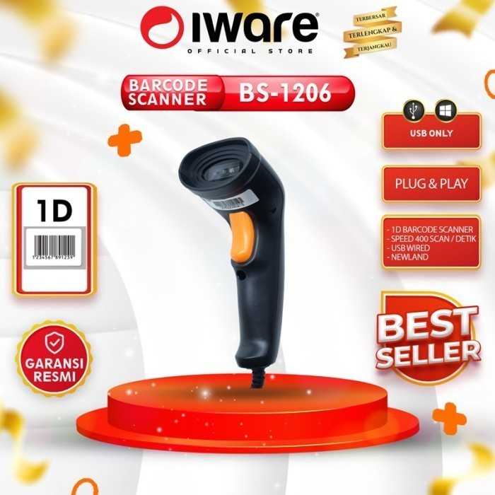 Iware Barcode Scanner 1D BS-1206 (Handling / CABLE Model) | Shopee ...
