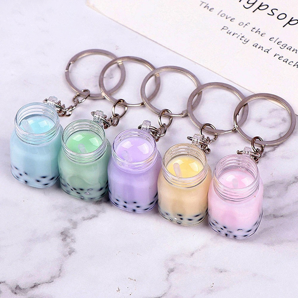 Mini Milk Tea Cup Keychain Creative Simulation Bubble Tea Cup Keyring ...