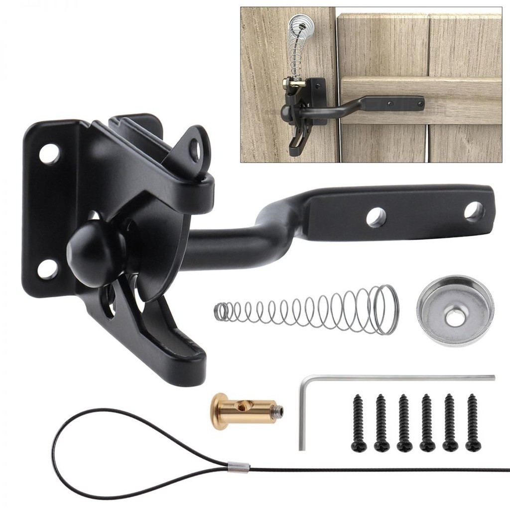 Heavy Duty Carbon Steel Self Locking Gate Latch with Steel Spring Cable ...