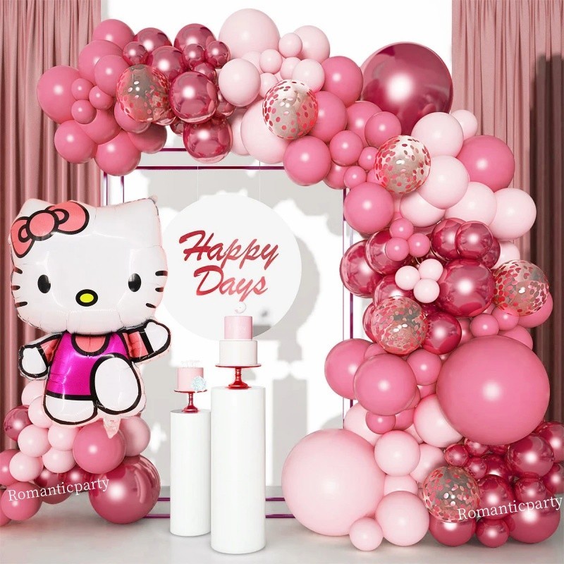 Hello Kitty Balloon Garland Pink Pastel Orange Metallic Rose Gold ...