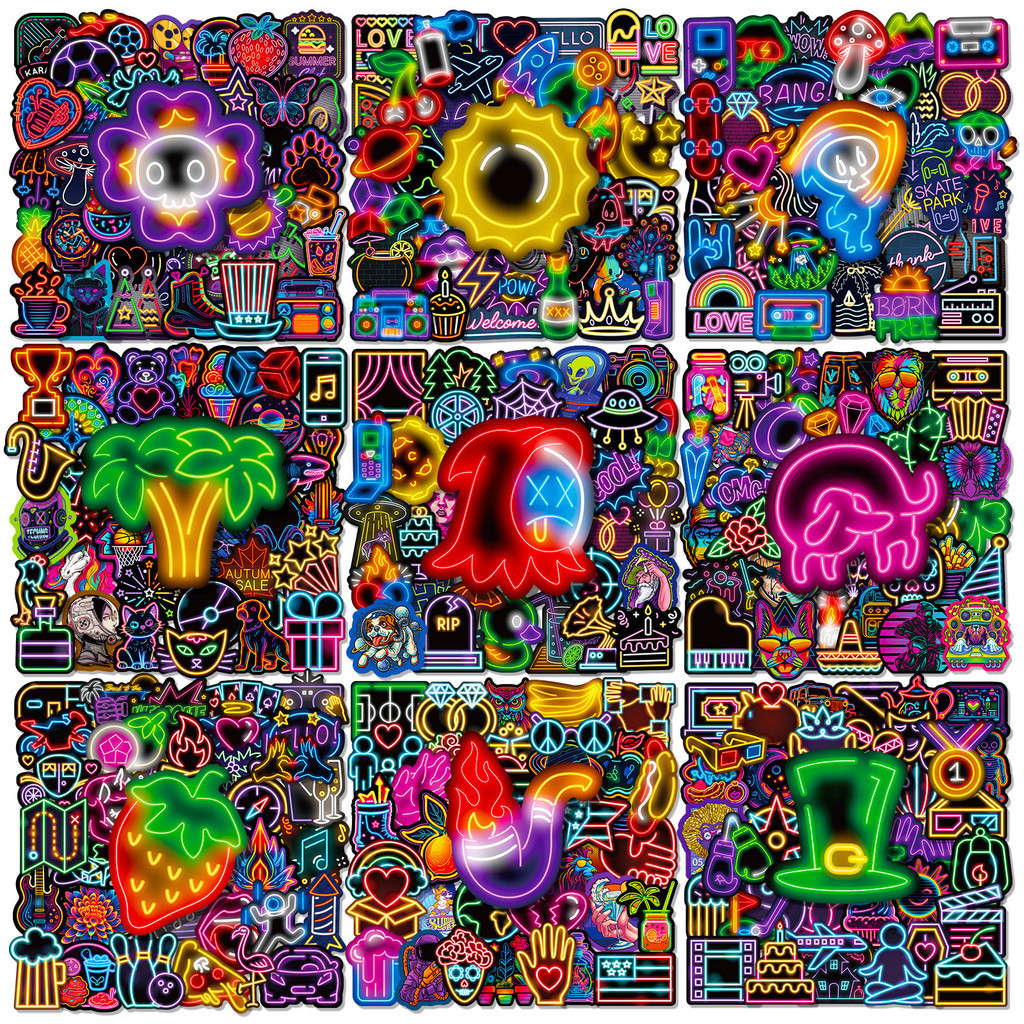200/100/50PCS Multi Element Colorful Neon Waterproof Graffiti Stickers ...