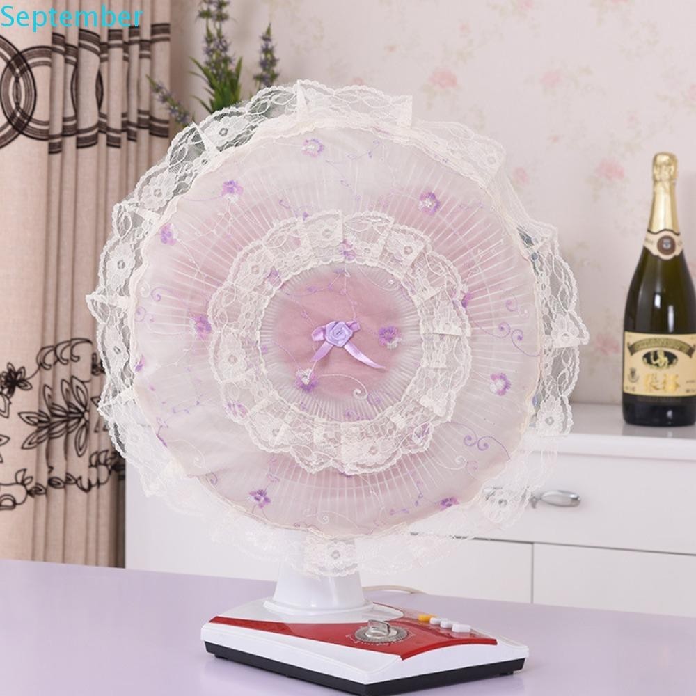 SEPTEMBER Lace Electric Fan Cover, Pastoral Style Round Fan Dust Cover ...