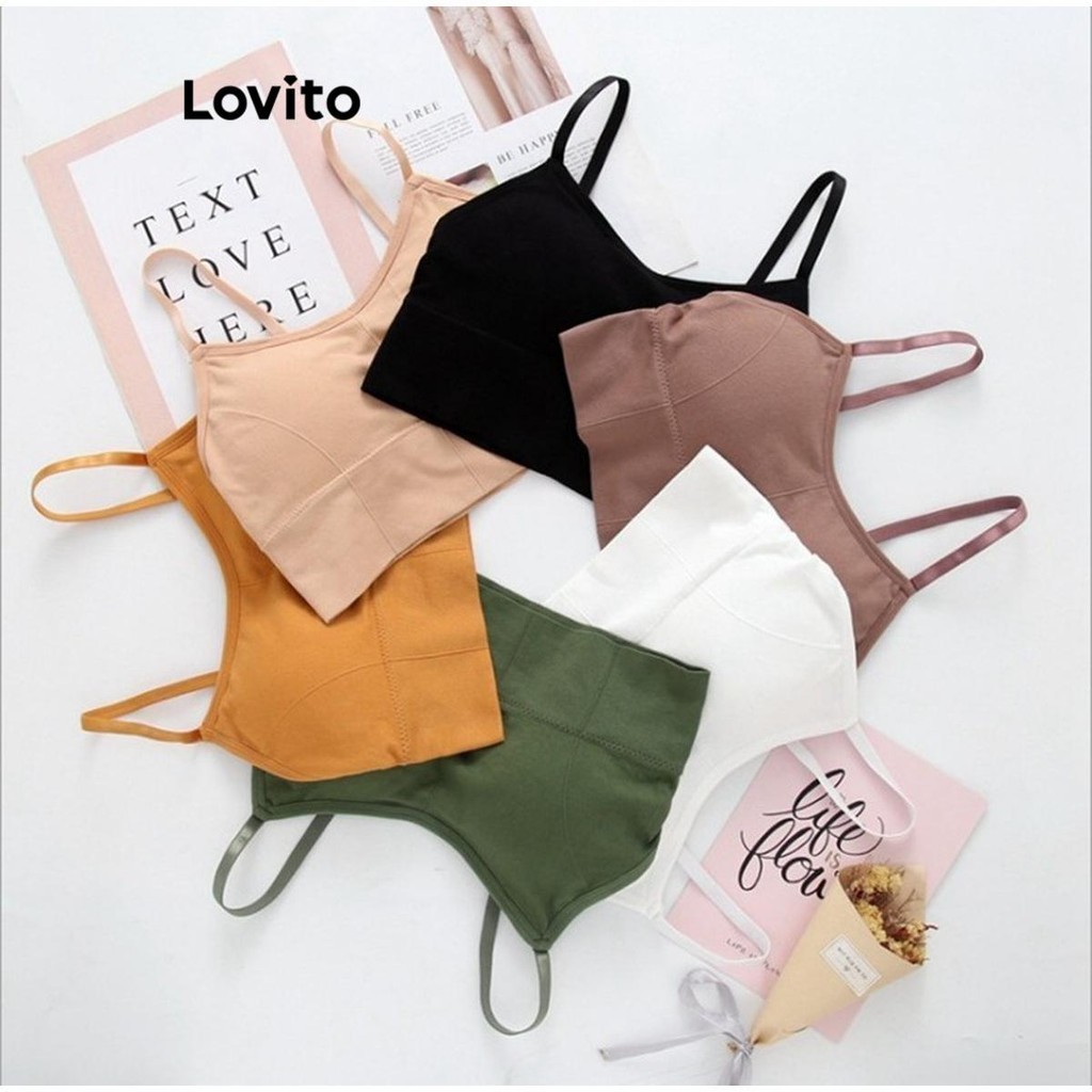 Lovito Women Sporty Plain Rib Knit Structure Line Sports Bra Lnl64392