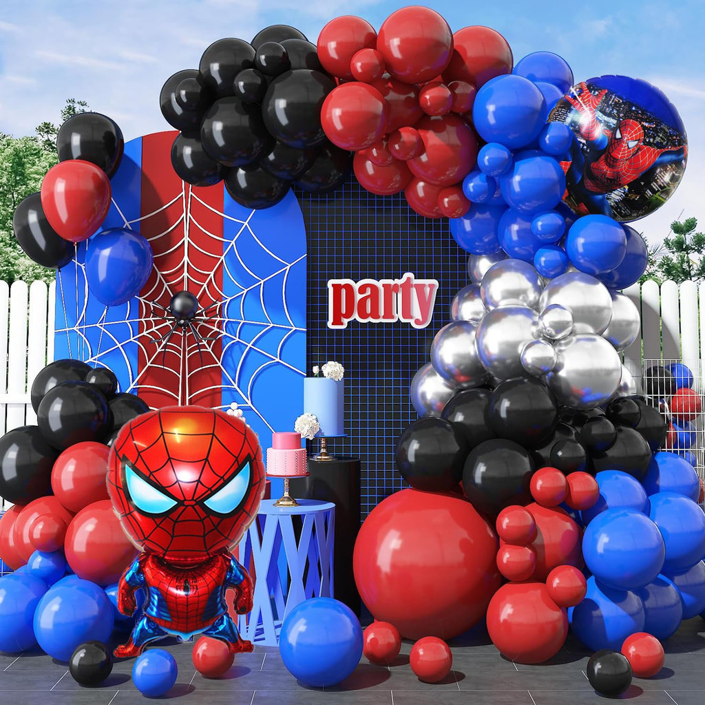 94pcs Spiderman Theme Black Red Blue Silver Balloon Arch Kit with ...
