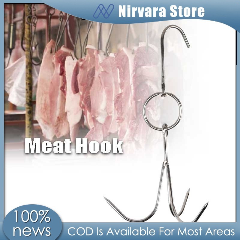 1Pcs 304 Stainless Steel Triple Meat Hook For Meat Beef Roast Duck ...