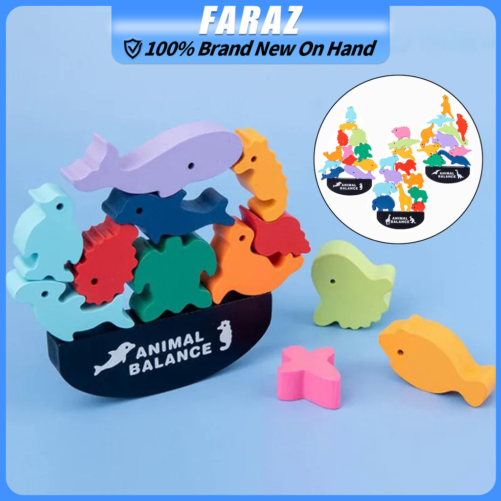 Kids and Baby Dinosaur Wooden Animal Balance Blocks Educational ...