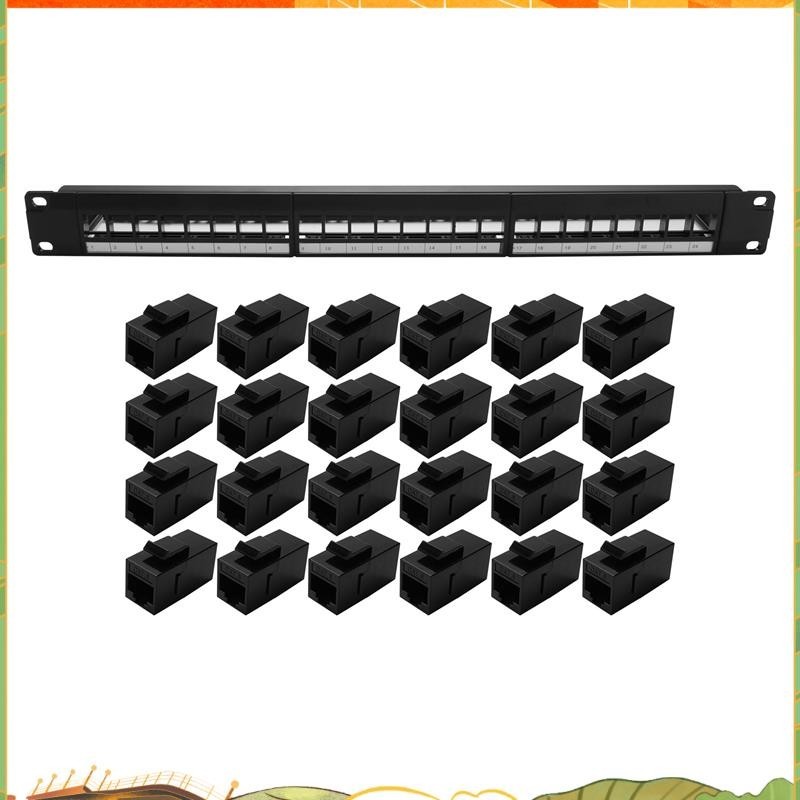 19Inch 1U Cabinet Rack Pass-Through 24 Port CAT6 Patch Panel RJ45 ...