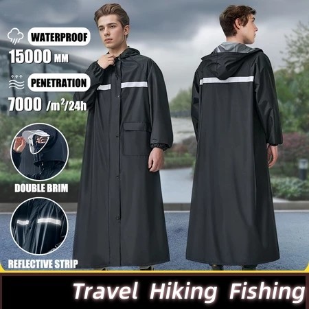 Kapote【Thick】Waterproof long hooded raincoat with reflective strips for ...