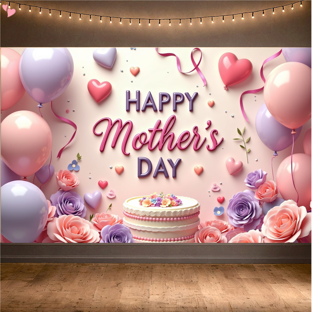 Heart Shaped Rose Decorated Happy Mothers Day Banner Party Background ...