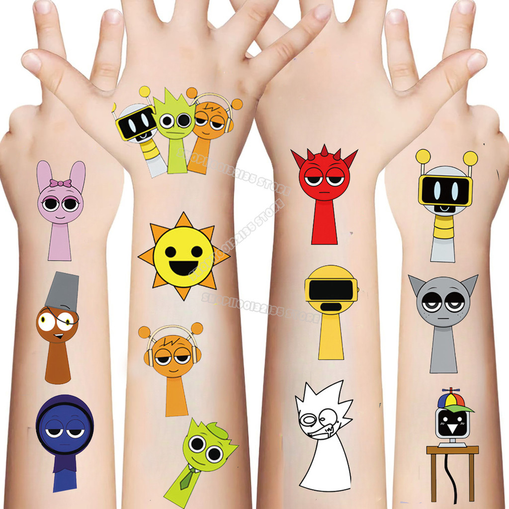 4 PCS Sprunki Incredibox Stickers Temporary Tattoo Children Party ...