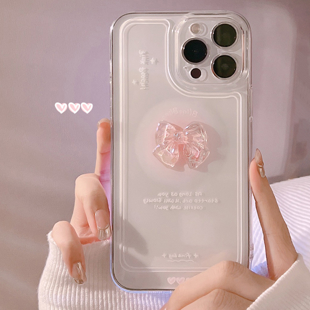 Korean 3D Bow Clear Soft Case For iPhone 16 15 14 13 12 11 Plus Pro Max ...