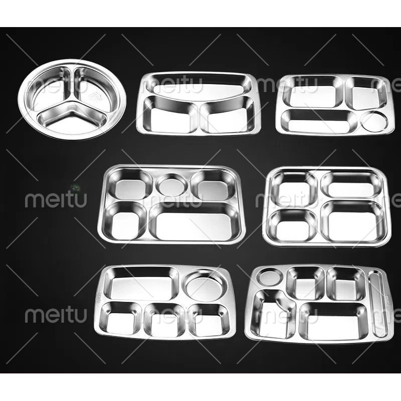 Thick Stainless Steel Canteen Fast Food Plate Compartmented Food Plate ...