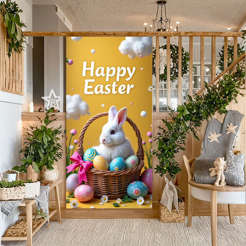Adorable Bunny Themed Happy Easter Banner Party Decoration Background ...