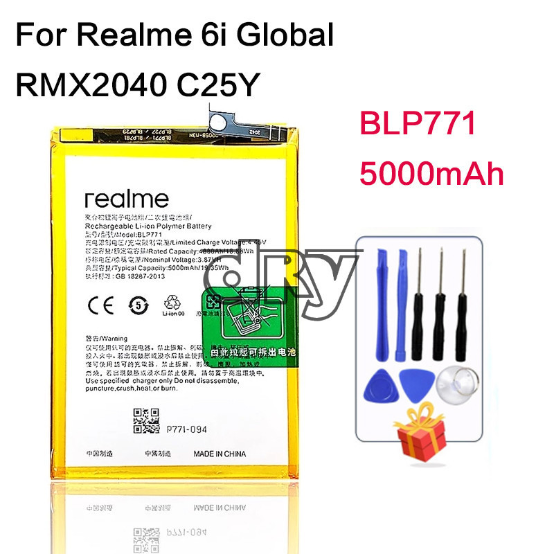 High Capacity 5000MAH Realme 6i Global RMX2040 C25Y Battery BLP771 ...