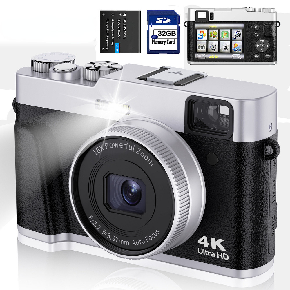 4K Digital Camera with Viewfinder Flash & Dial, 48MP Digital Camera for Photography and Video ...