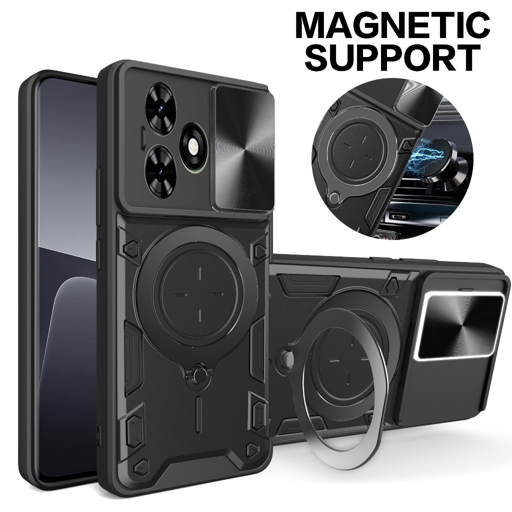 Tecno Spark 10 10C 4G Hybrid Shockproof Casing Armor Stand Magnetic ...