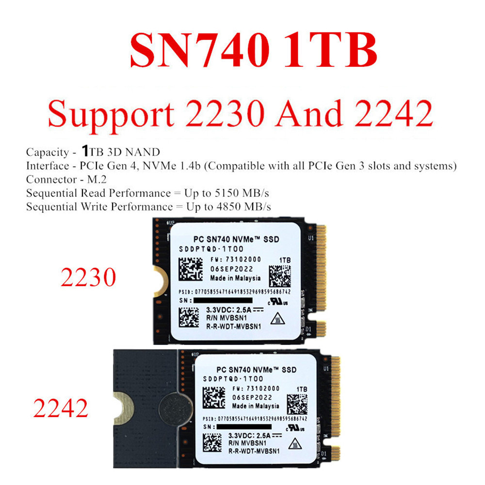 Brand New 1TB M.2 2230 2242 SSD NVMe PCIe4x4 PC SN740 For Steam Deck ASUS ROG Flow X Laptop ...