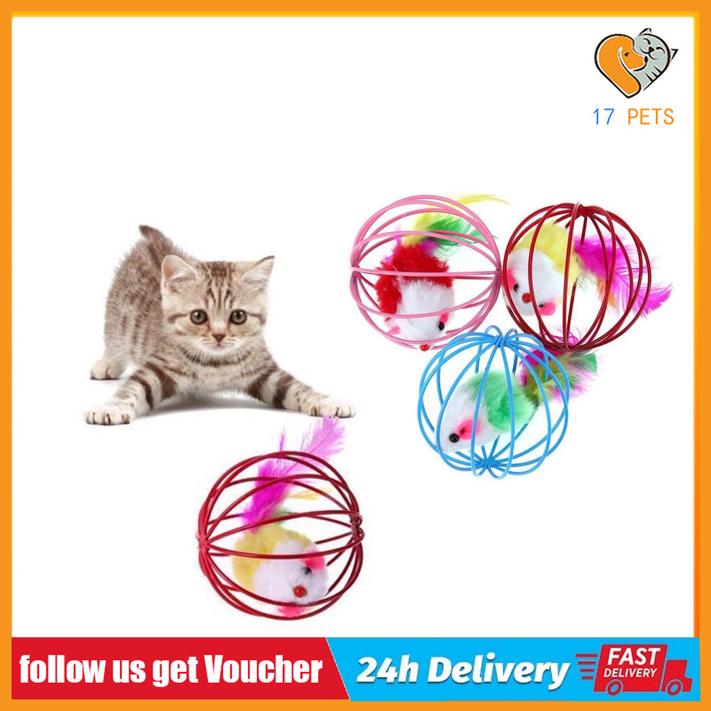 Cat Mouse Toy Chasing Toy Plush Mouse In Cage Pet Interactive Cat Toy ...