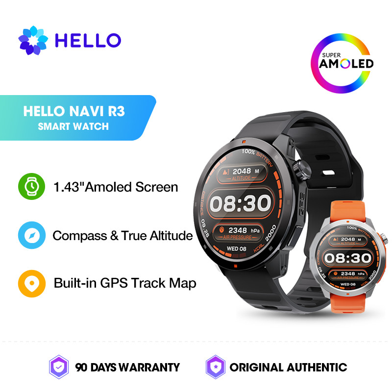 Hello Navi R3 Smart Watch GPS Map Running Pace 1.43" Amoled Screen Altitude AOD Display ...